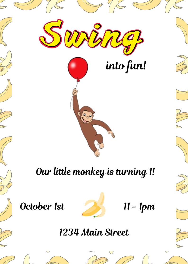 Curious George Birthday Invitation - Etsy