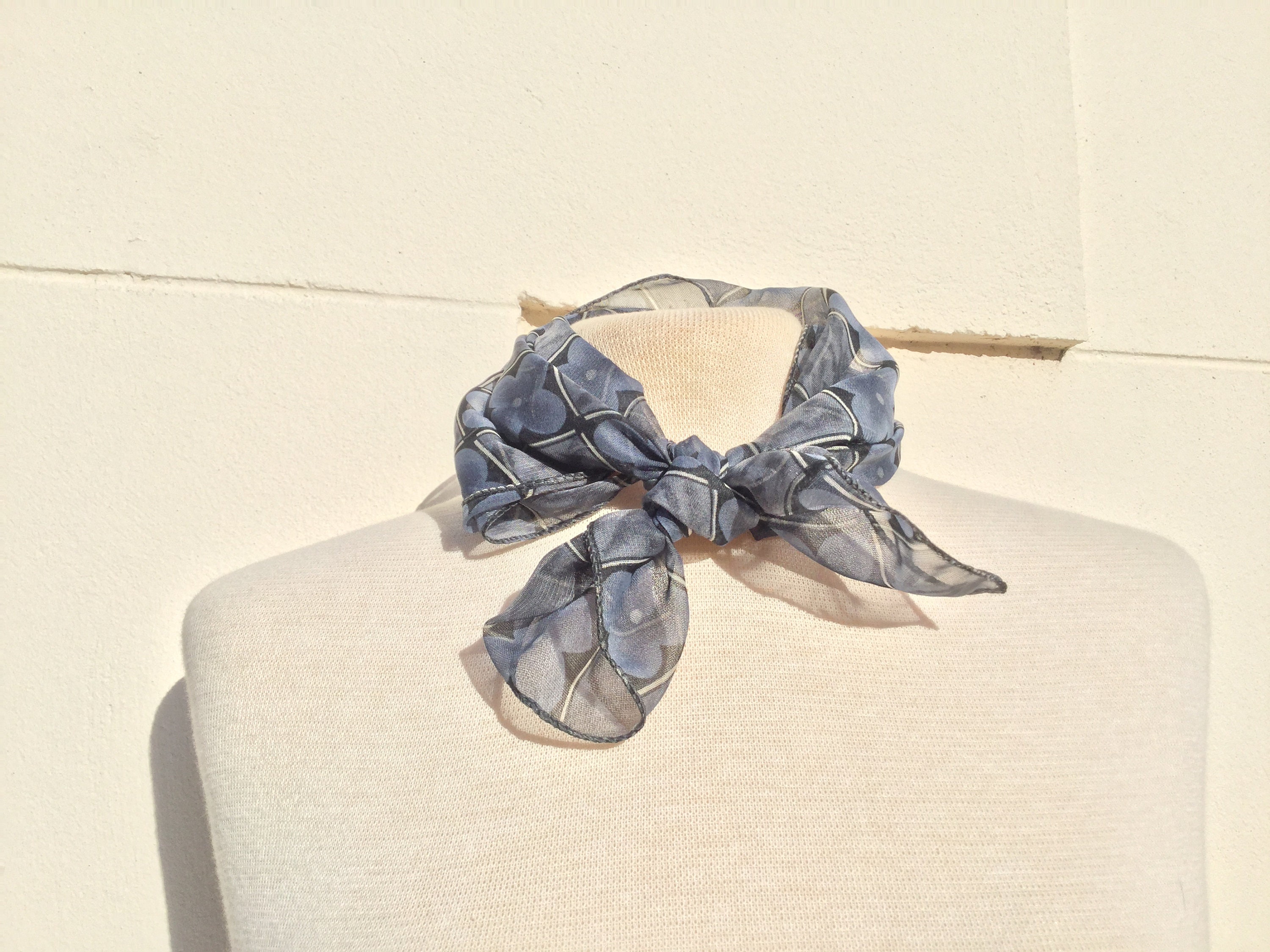 Vintage Neck Scarf in Diaphanous Fabric Black and Blue - Etsy