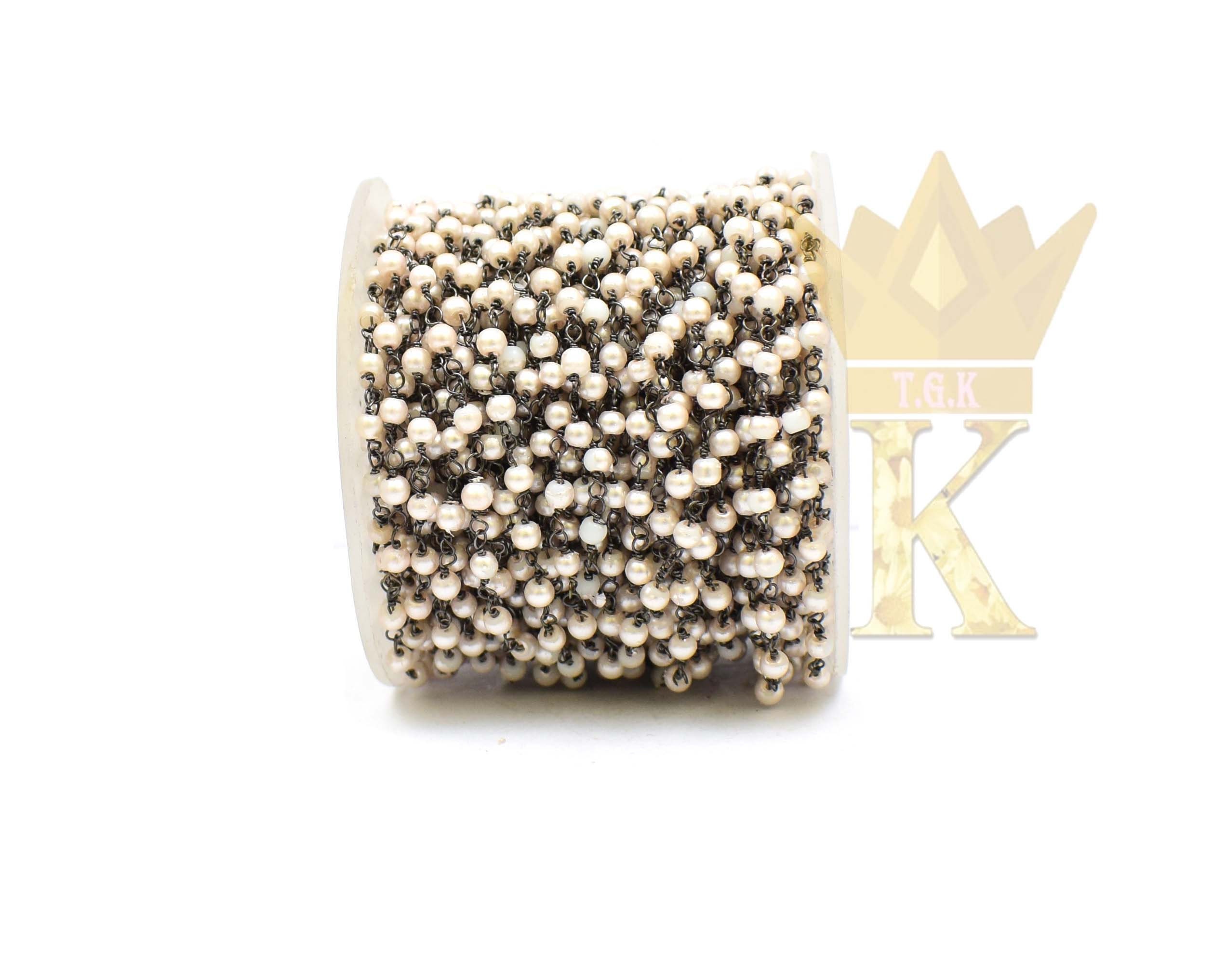 5 Foot Hot Pink Beaded Rosary Chain / Pearl Beads Wire Wrapped | Etsy