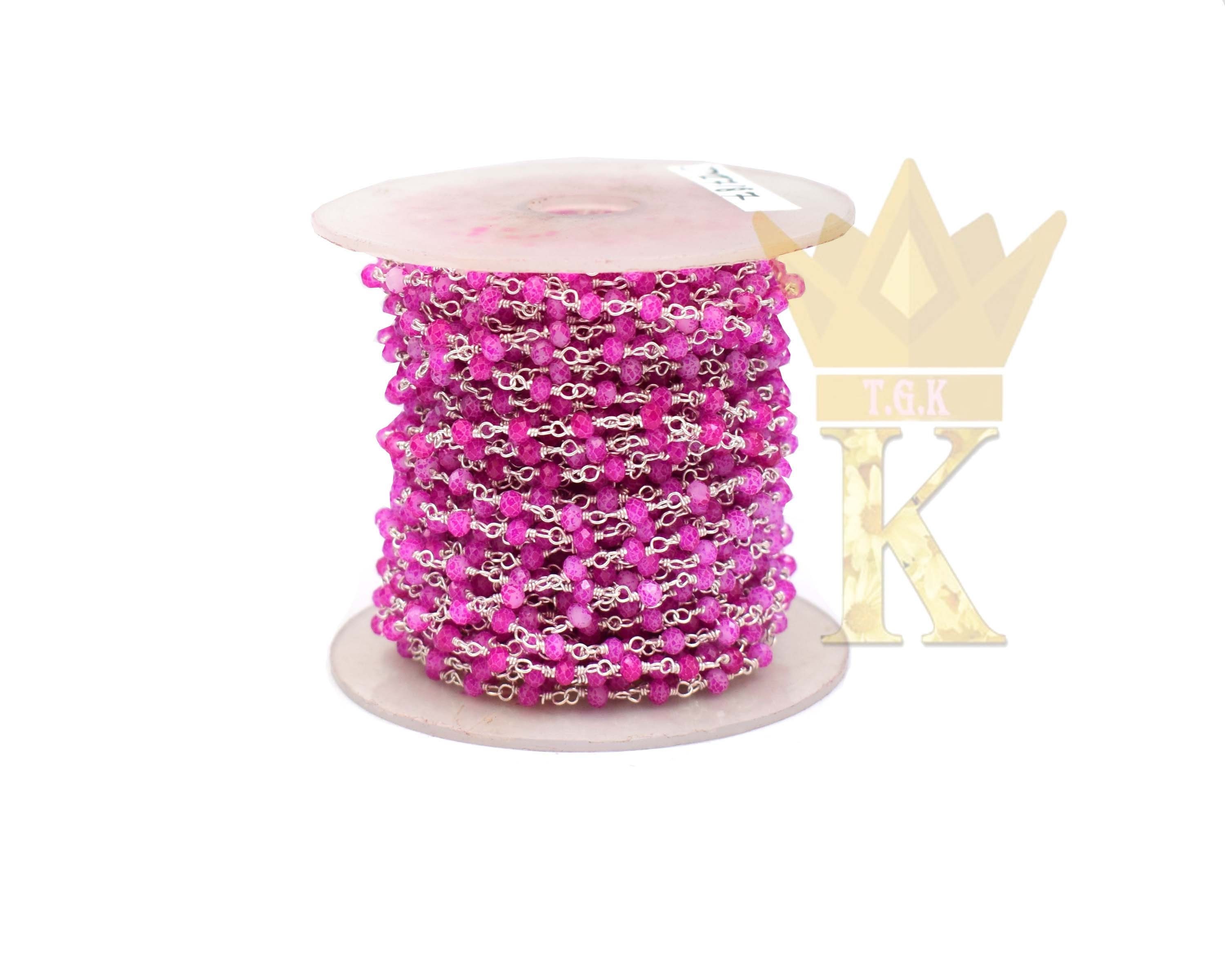 5 Foot Hot Pink Beaded Rosary Chain / Pearl Beads Wire Wrapped | Etsy