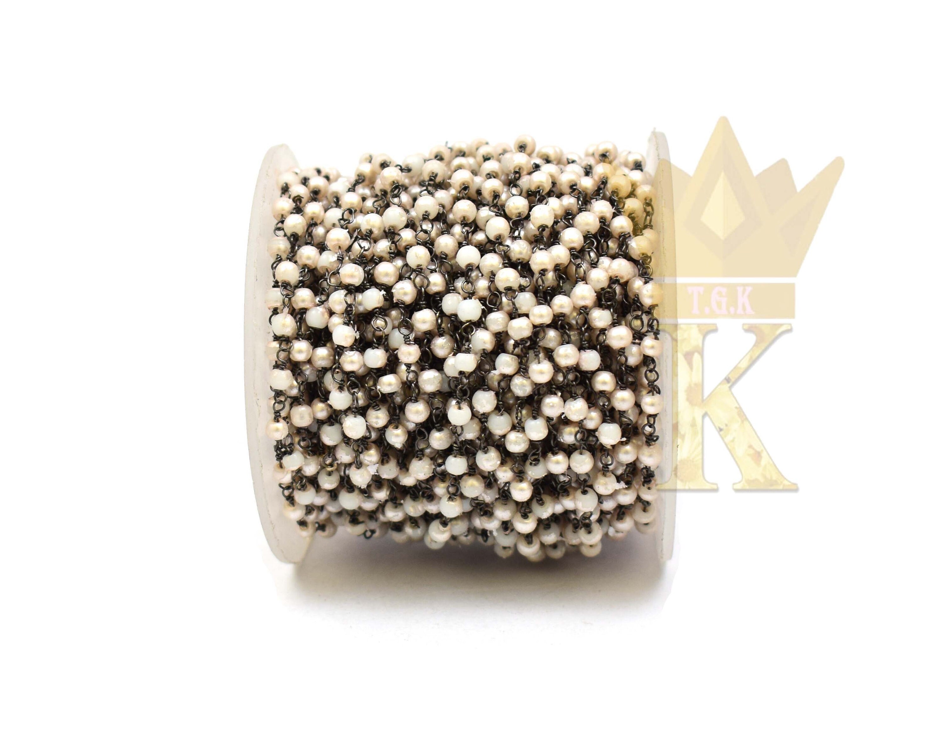 5 Foot Hot Pink Beaded Rosary Chain / Pearl Beads Wire Wrapped | Etsy