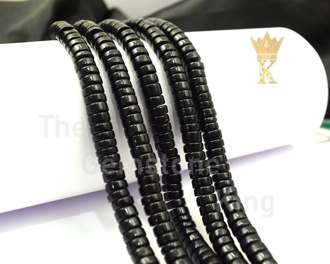 1 Line Black Onyx Gemstone Heishi Beads Strands, Smooth Stone Wheel ...