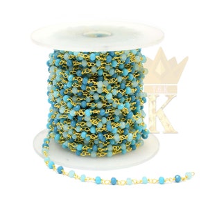 5 Feet Multi Gemstone Rosary Chain Roll Bulk Gold Plated Rondelle Wire ...