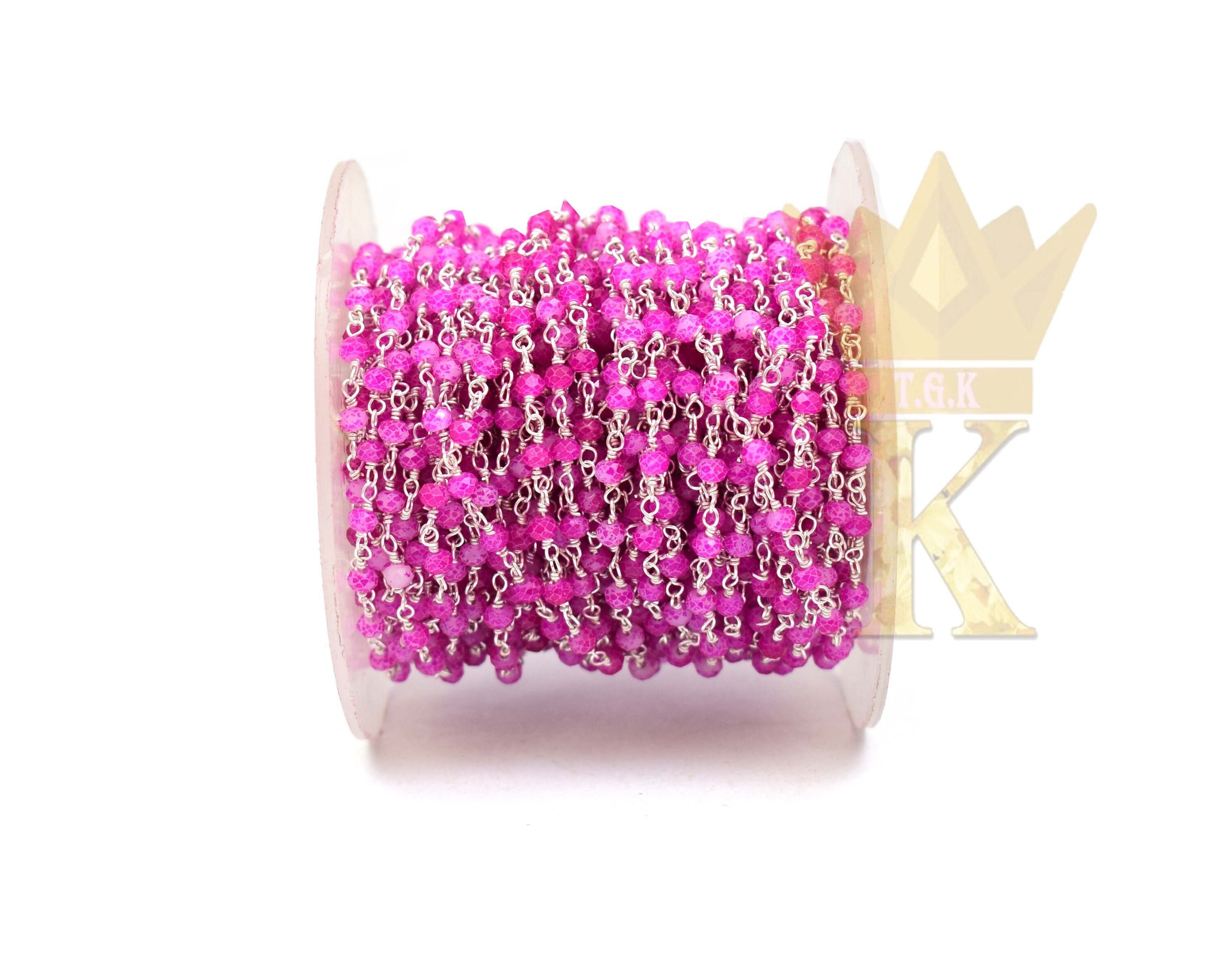 5 Foot Hot Pink Beaded Rosary Chain / Pearl Beads Wire Wrapped | Etsy