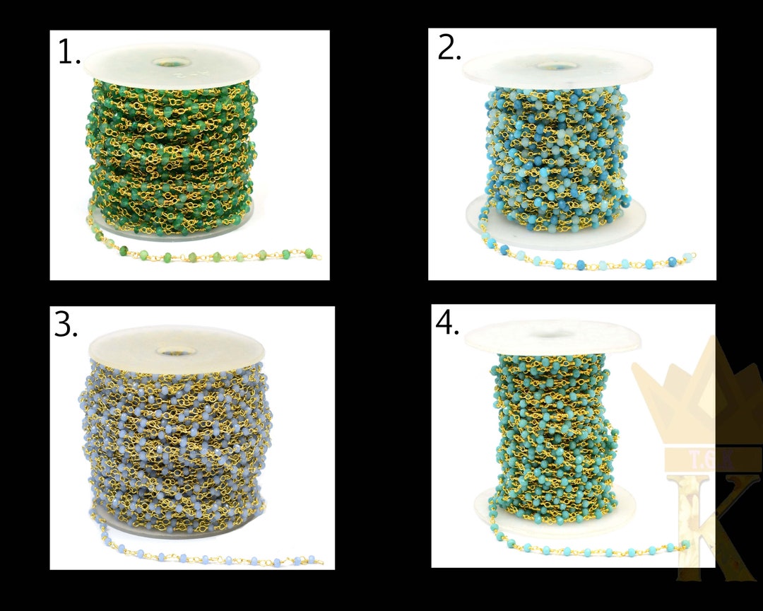 5 Feet Multi Gemstone Rosary Chain Roll Bulk Gold Plated Rondelle Wire ...