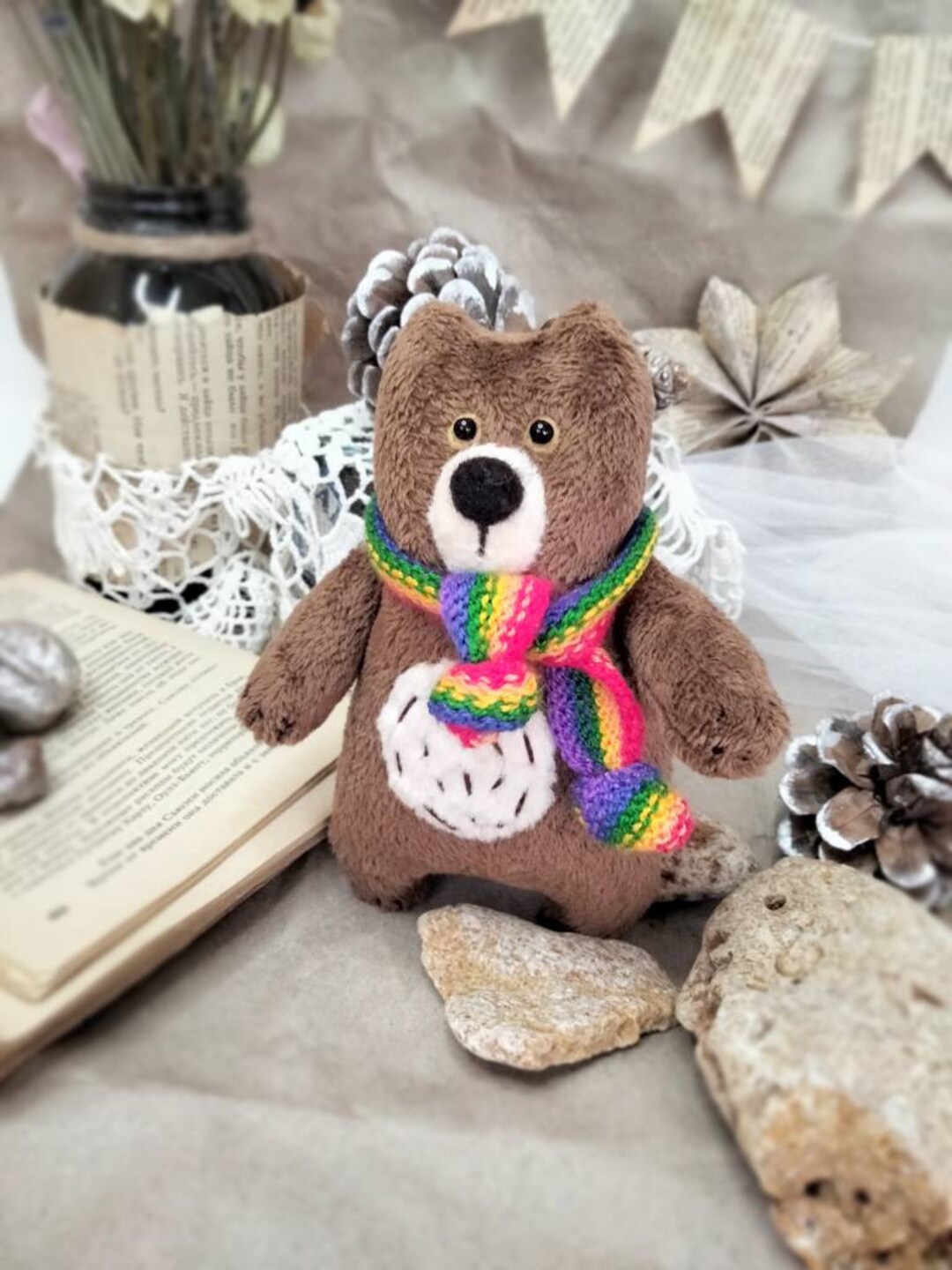 Brown Bear Rainbow Pride Plush Rainbow Stripe Scarf Lesbian Parent Gift ...