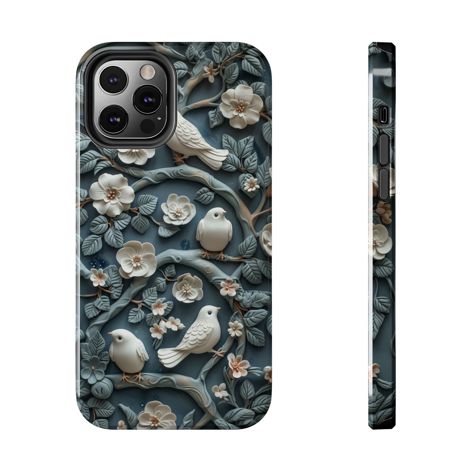 Doves and Flowers Clay Look Birds in Flowers Phone Case | White Bird ...