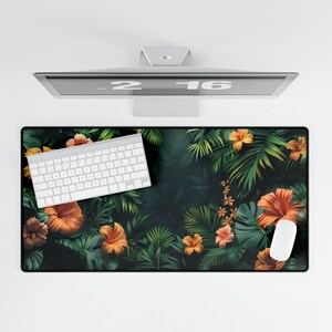 Jungle Palms and Flowers Desk Mat - Botanical Cottagecore Floral ...