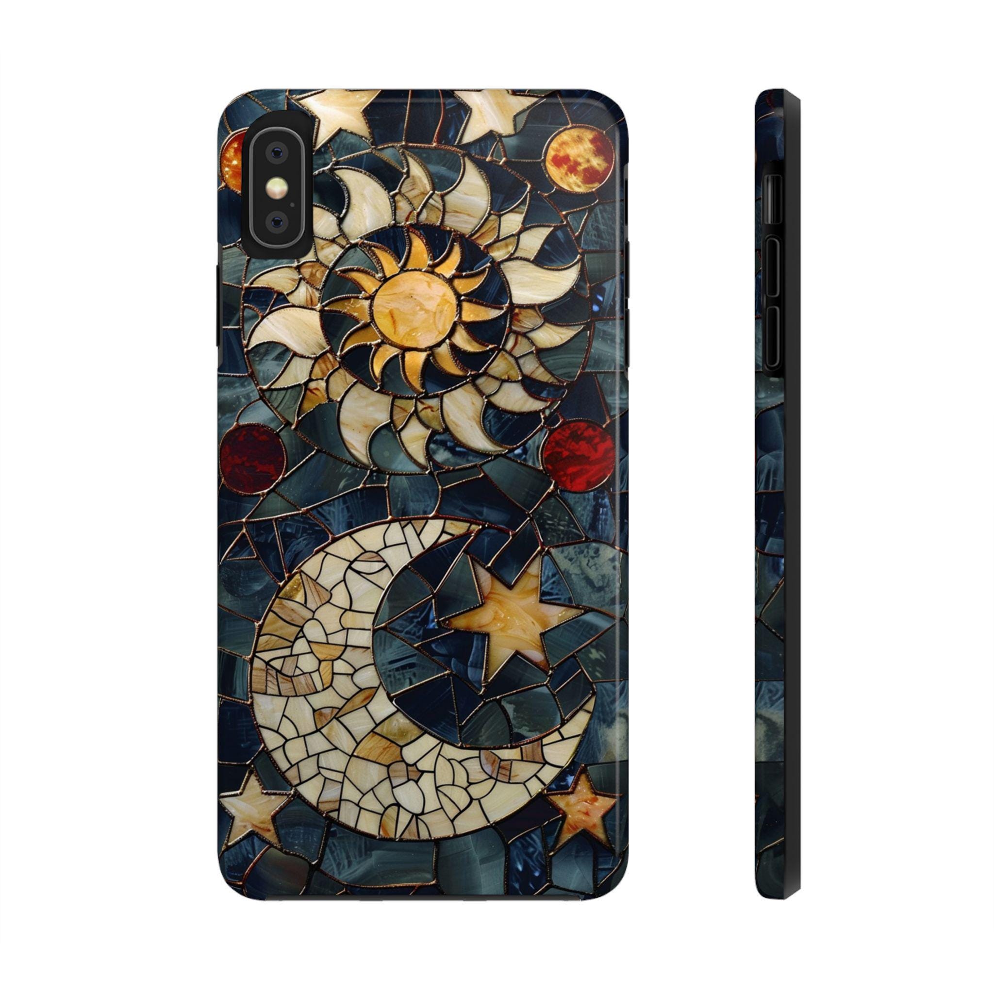 Sun Moon & Stars Phone Case Faux Stained Glass, Celestial Gift Idea for ...