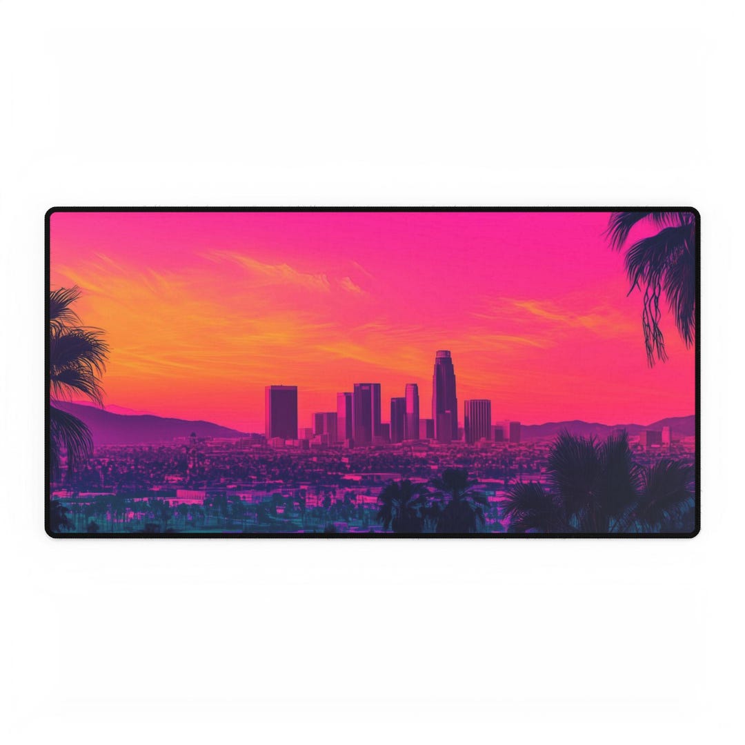 LA Sunset Gaming Desk Mat | Large Mousepad, Retro Sunset Skyline - Etsy