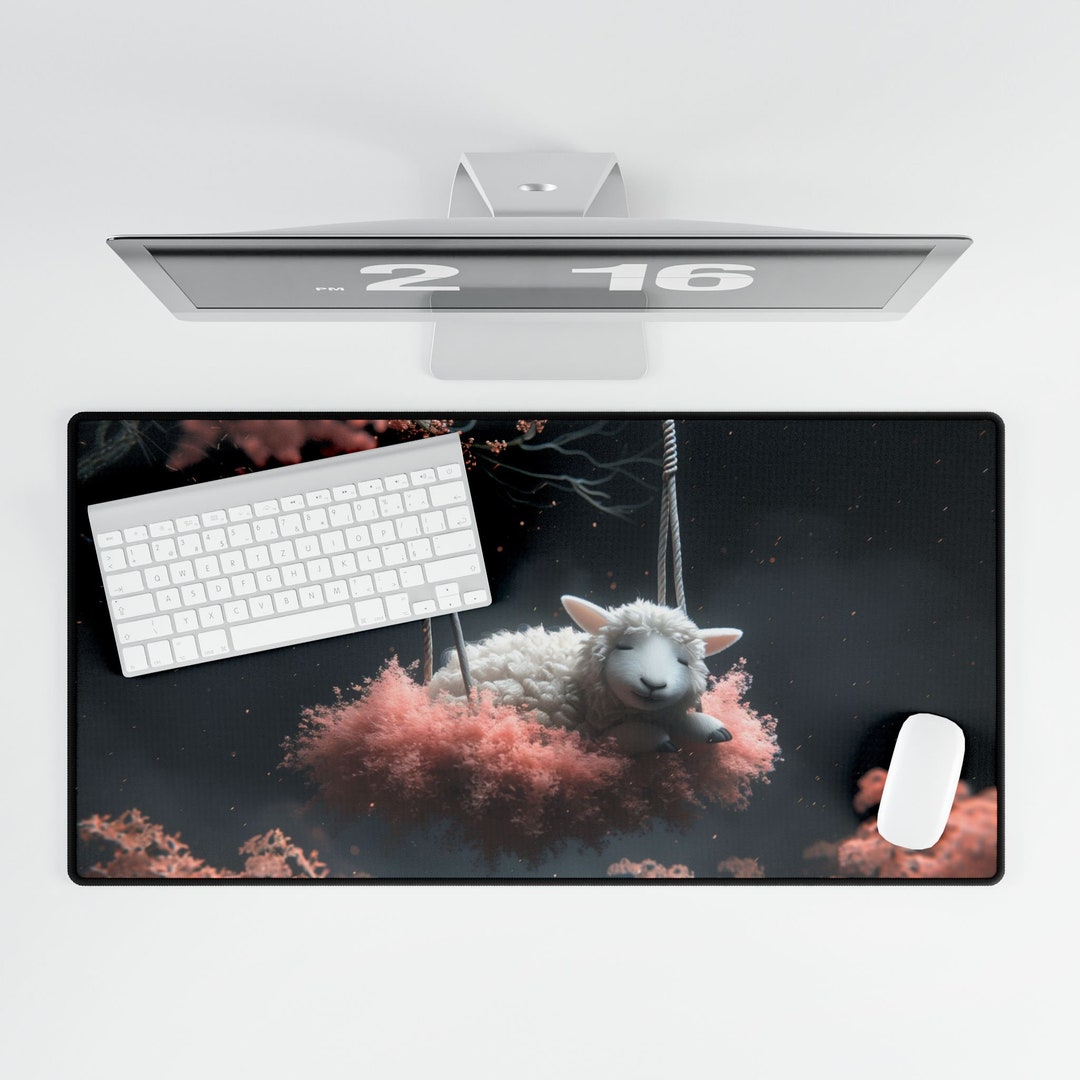 Sleeping Lamb on a Cloud Desk Mat - Enchanted Mystical Sheep on Cloud ...
