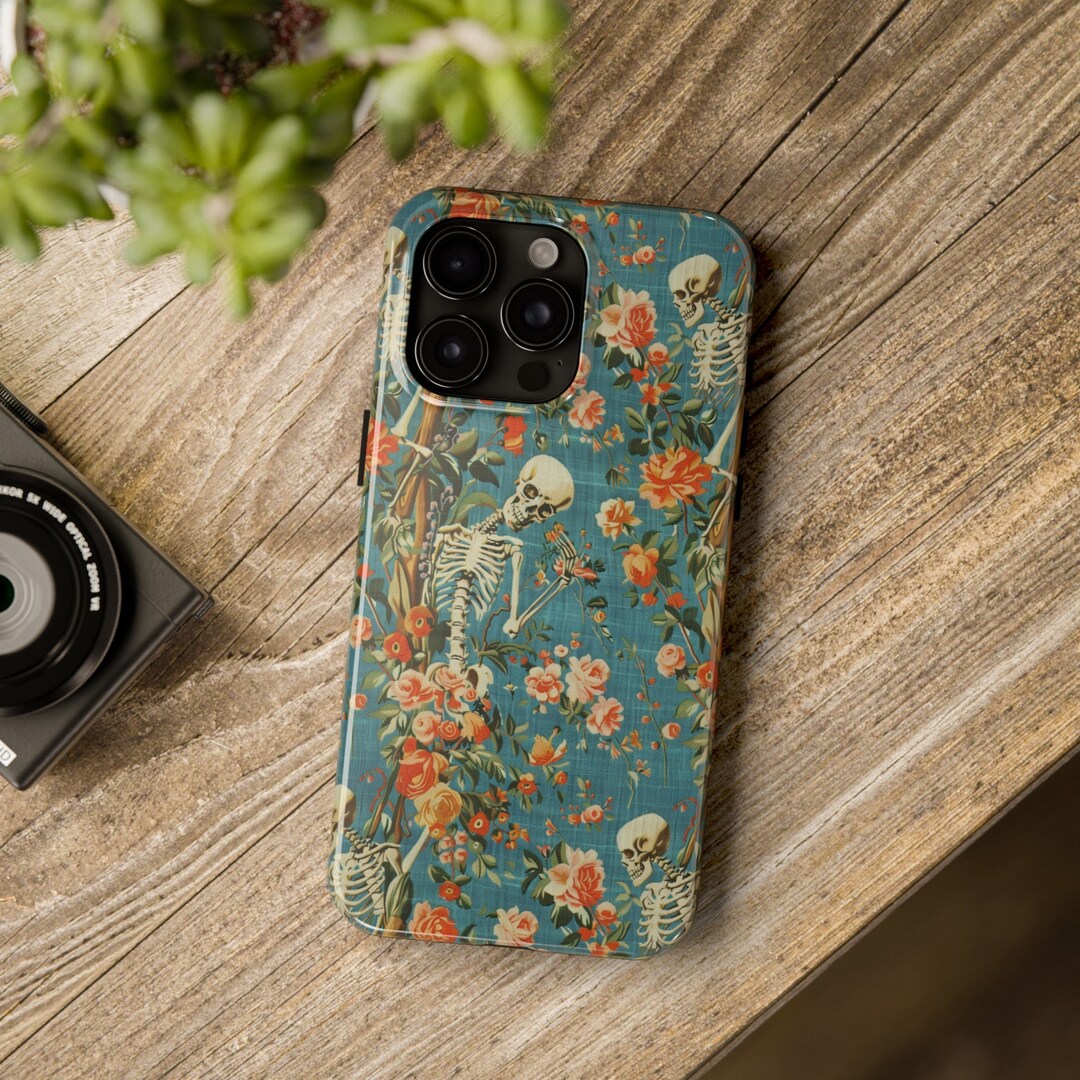 Vintage Skeleton Phone Case Flower Pattern Case Custom Phone Cover 70's ...