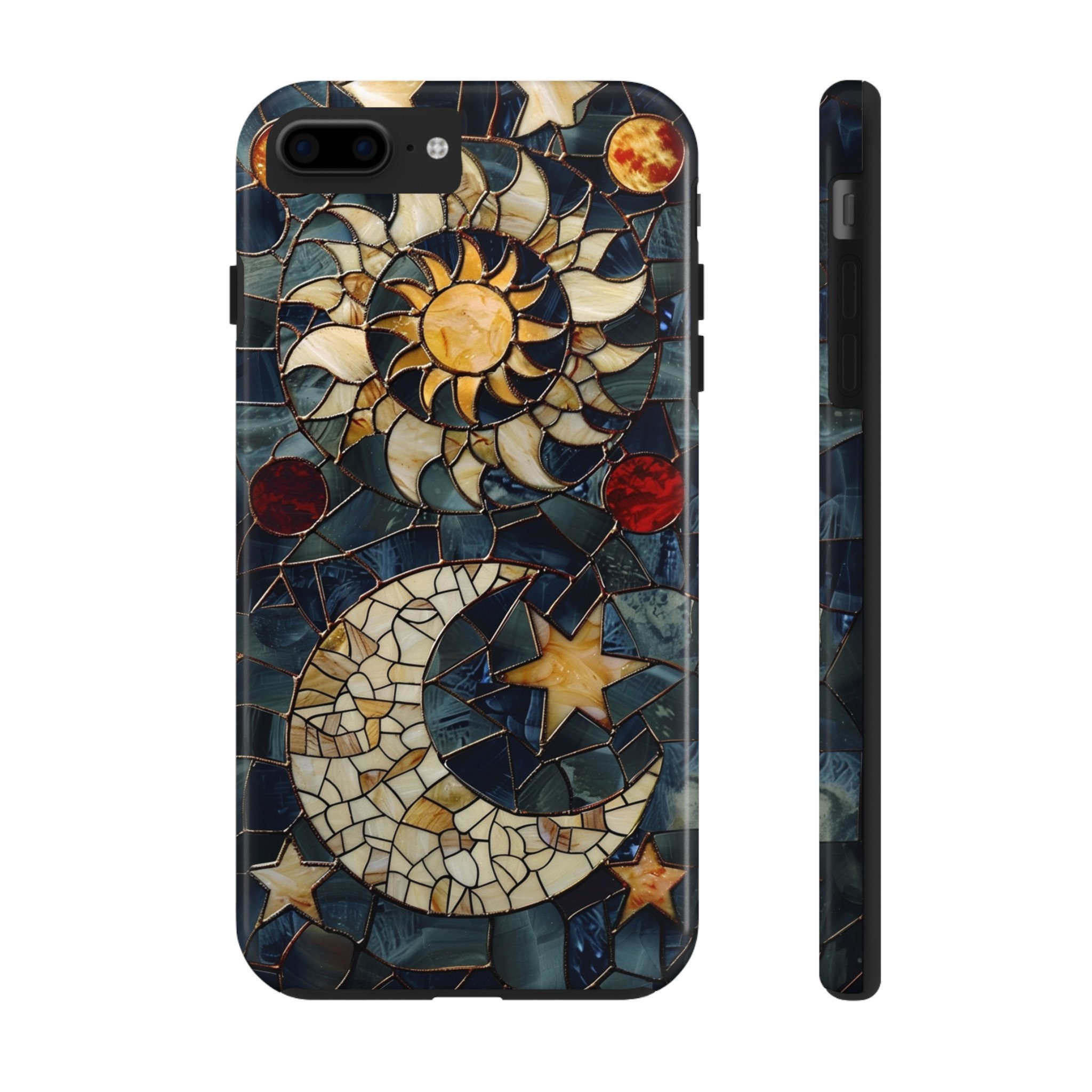 Sun Moon & Stars Phone Case Faux Stained Glass, Celestial Gift Idea for ...