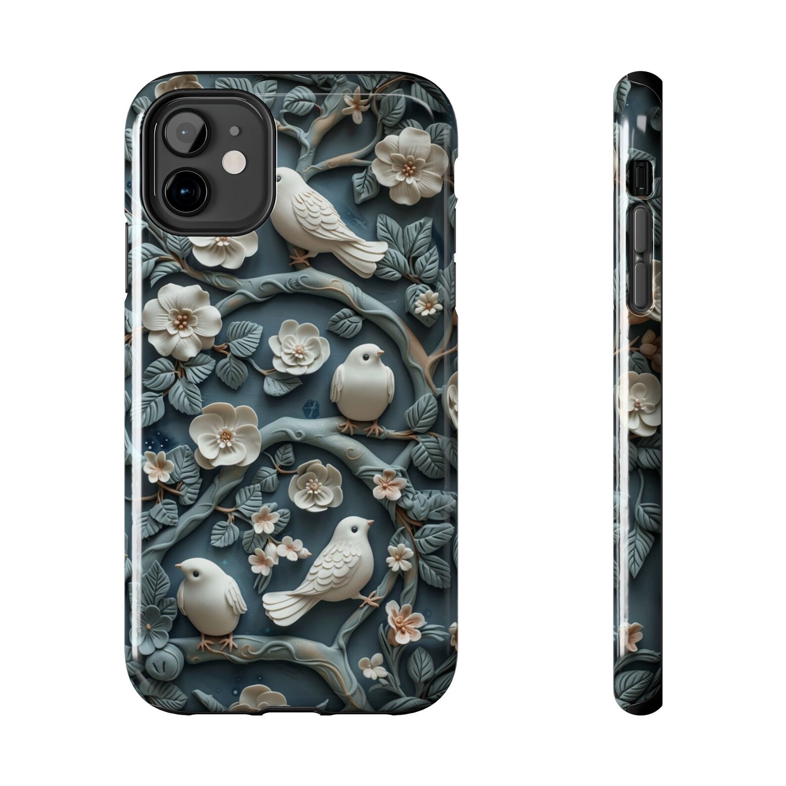 Doves and Flowers Clay Look Birds in Flowers Phone Case | White Bird ...