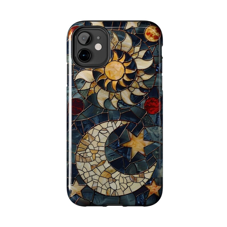 Sun Moon & Stars Phone Case Faux Stained Glass, Celestial Gift Idea for ...