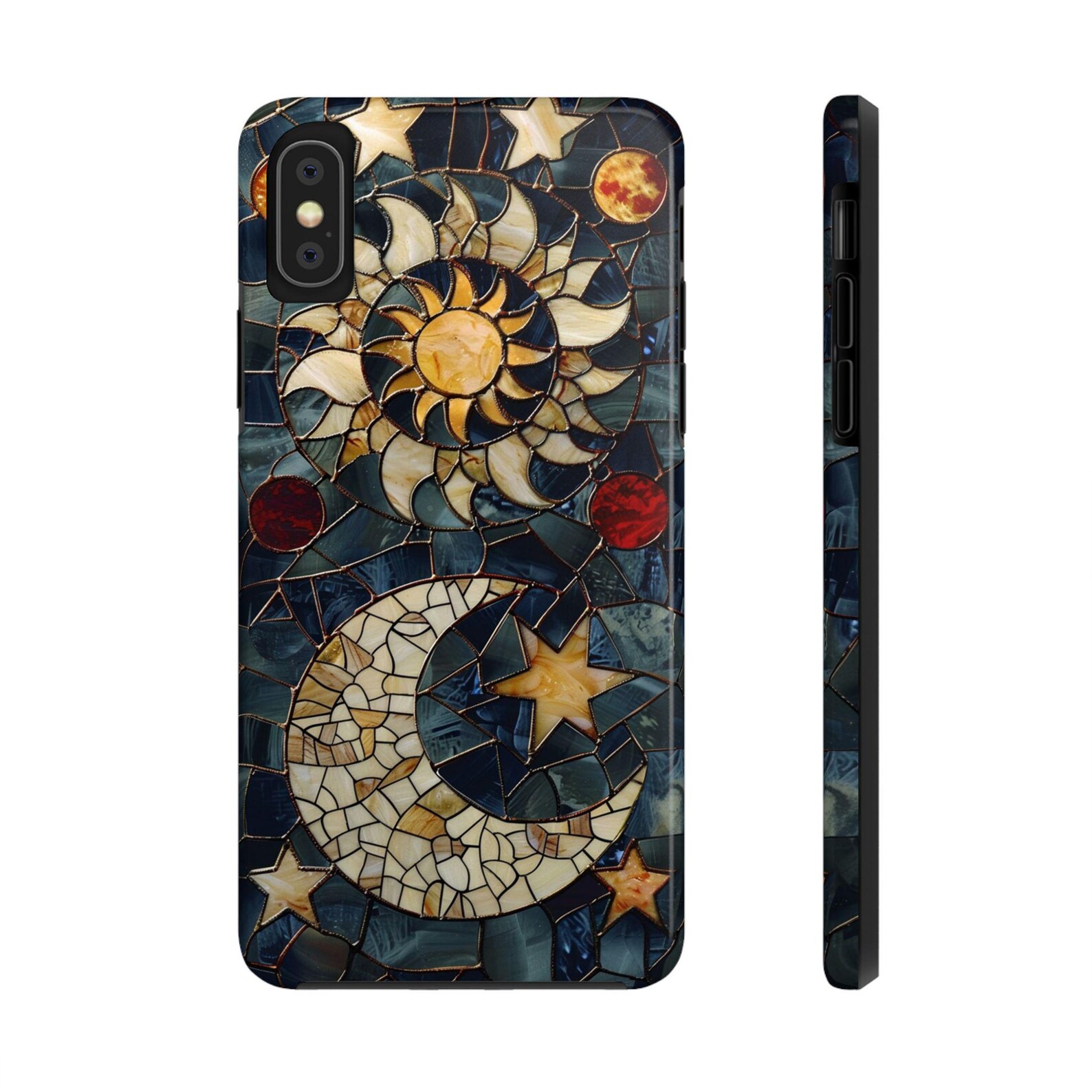 Sun Moon & Stars Phone Case Faux Stained Glass, Celestial Gift Idea for ...