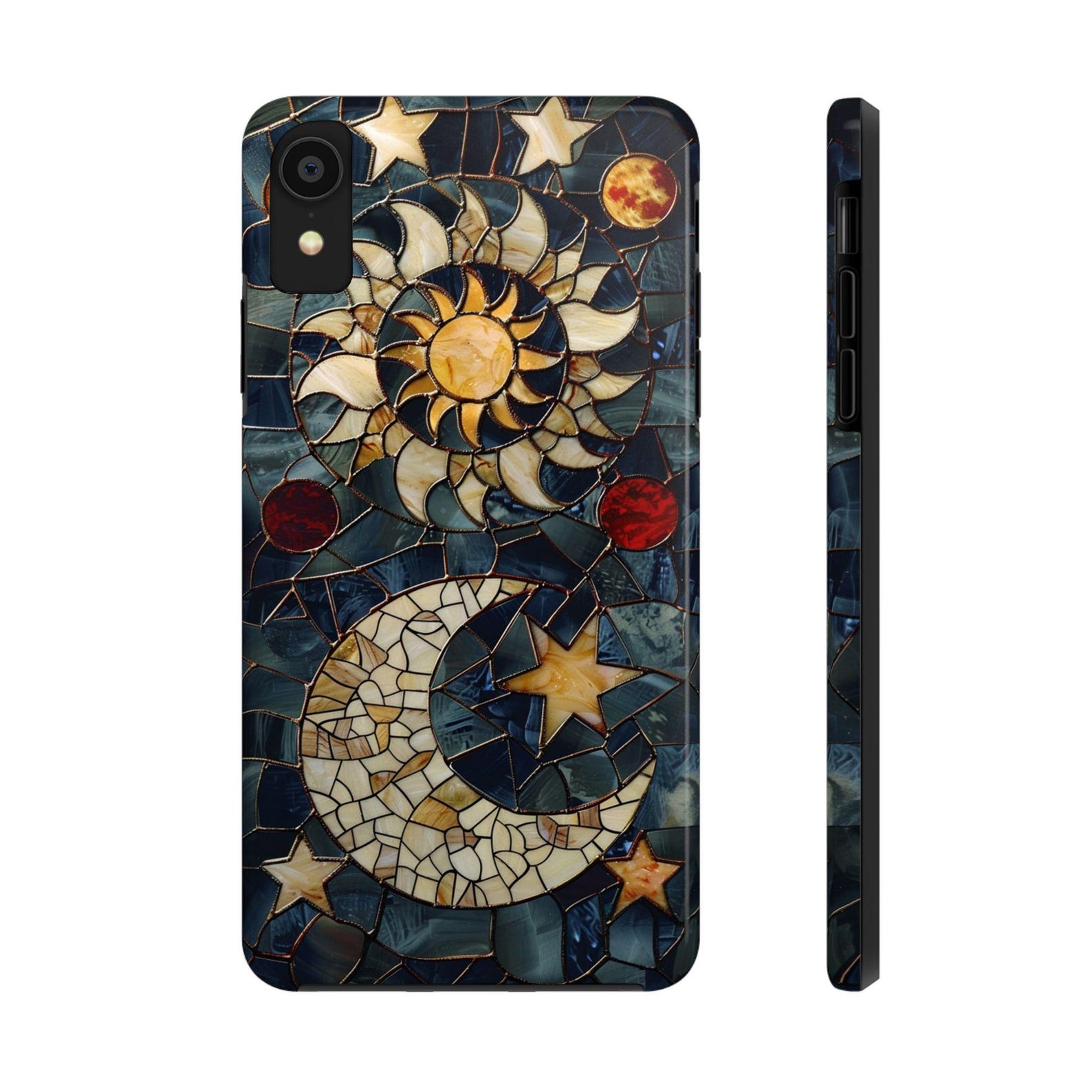 Sun Moon & Stars Phone Case Faux Stained Glass, Celestial Gift Idea for ...