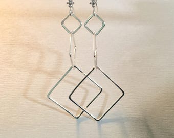 Sterling Silver Square Link Earrings. Hand Made. - Etsy
