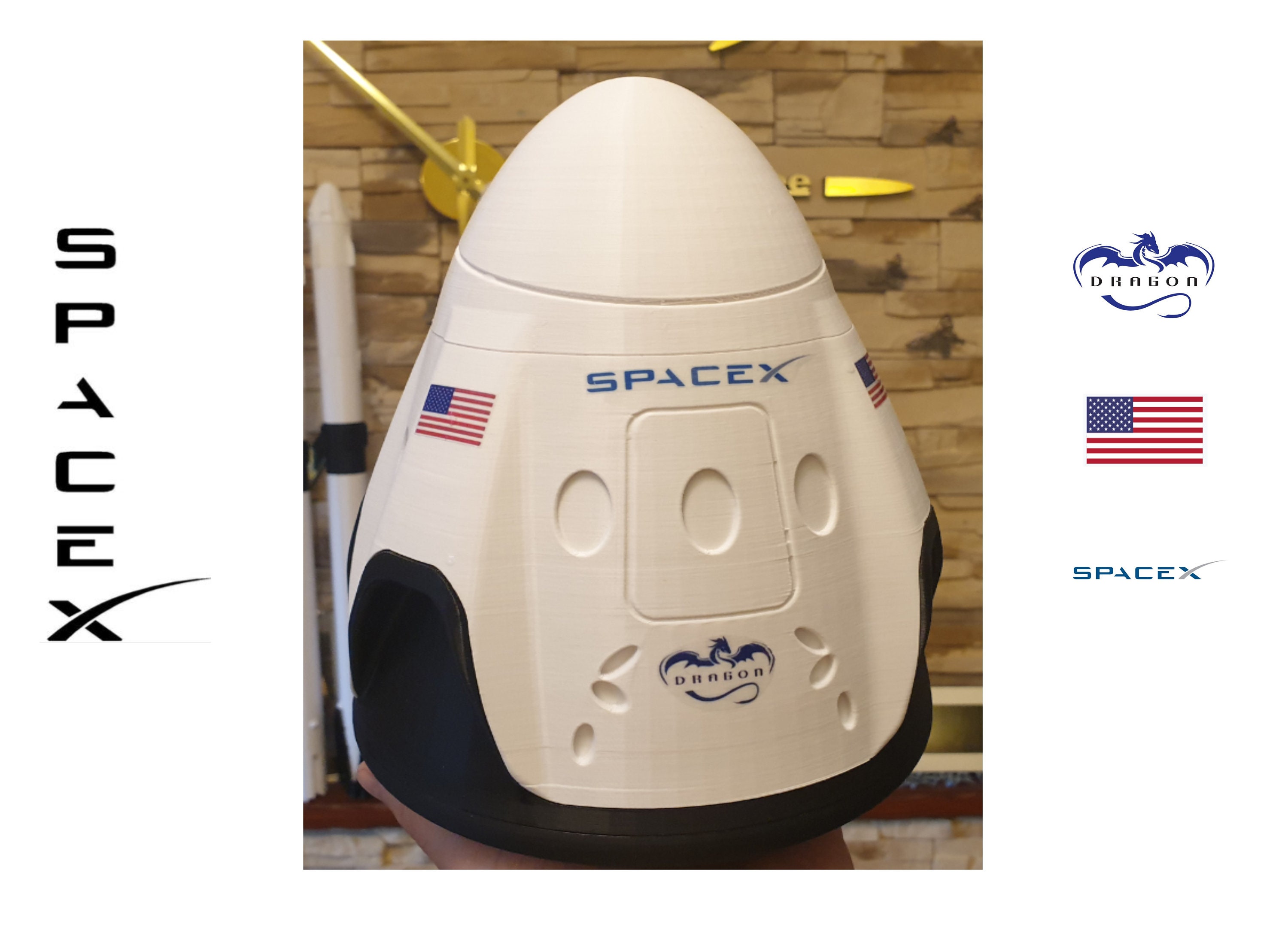 Spacex Falcon 9 Crew Dragon Capsule Decals Labels Included. - Etsy ...