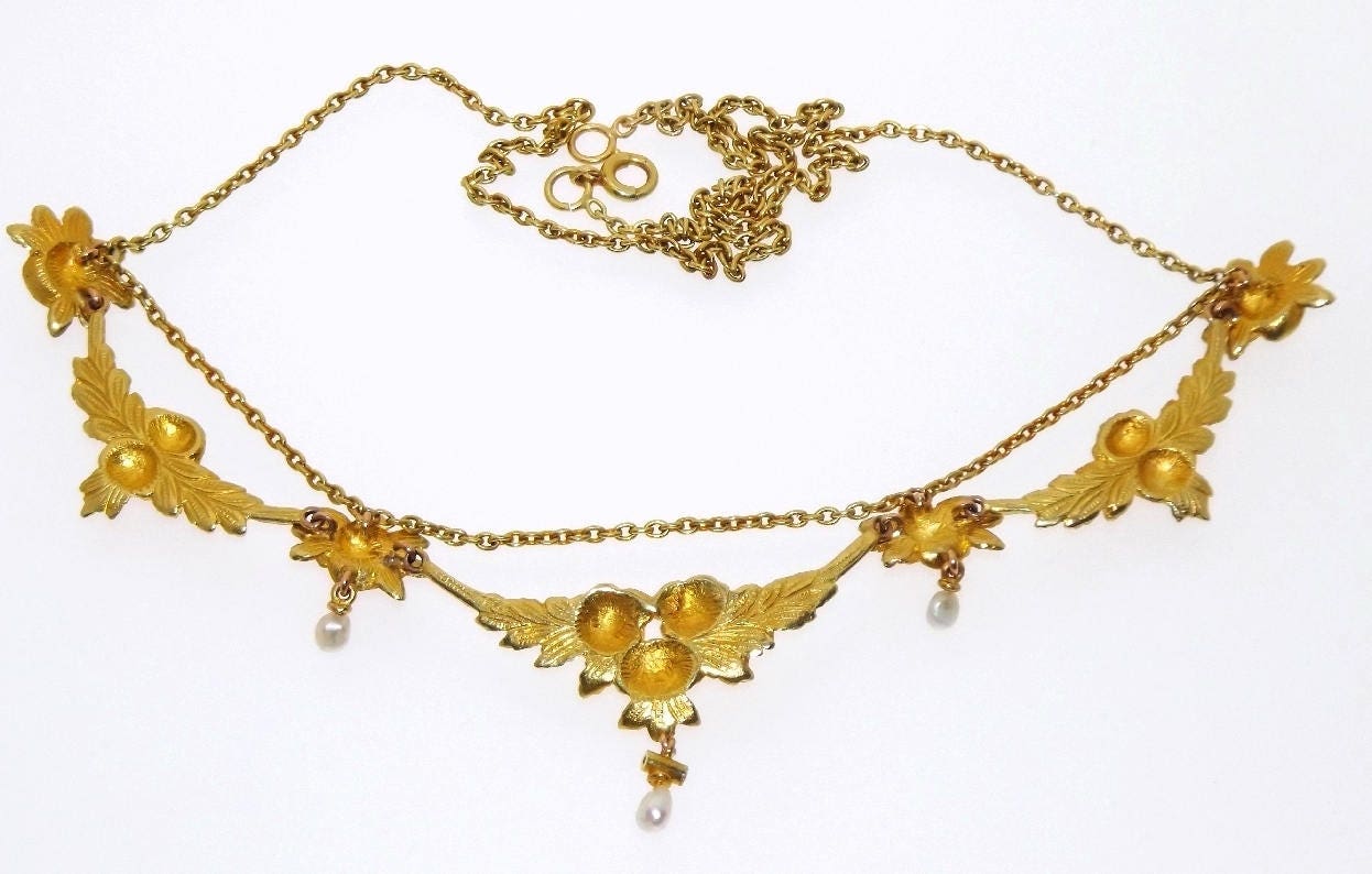 Antique French Art Nouveau 18K Gold Pearl Diamond Festoon Swag - Etsy