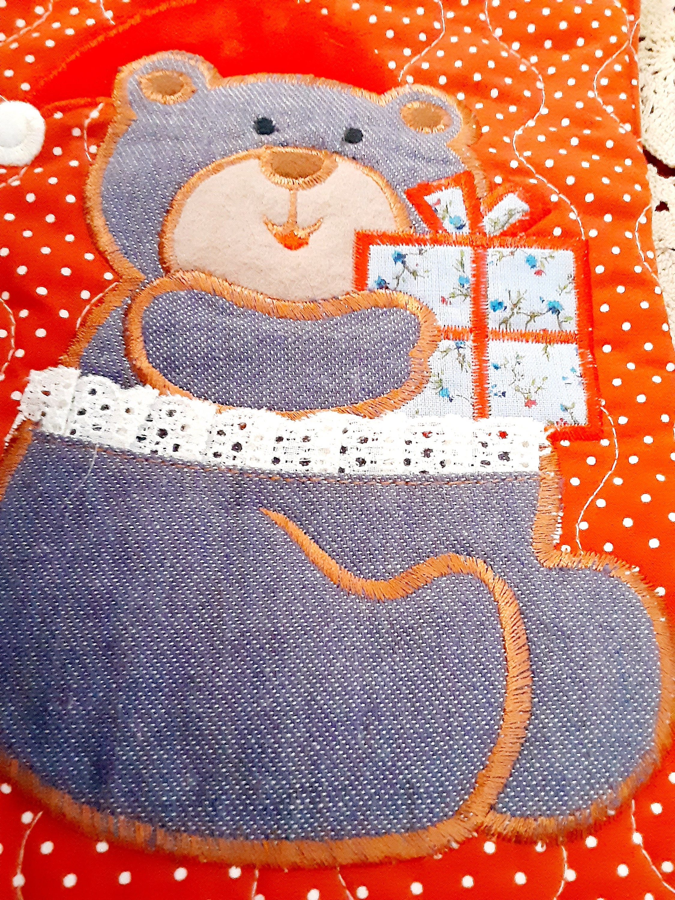 Vintage Christmas Denim Bear Quilted - Etsy UK