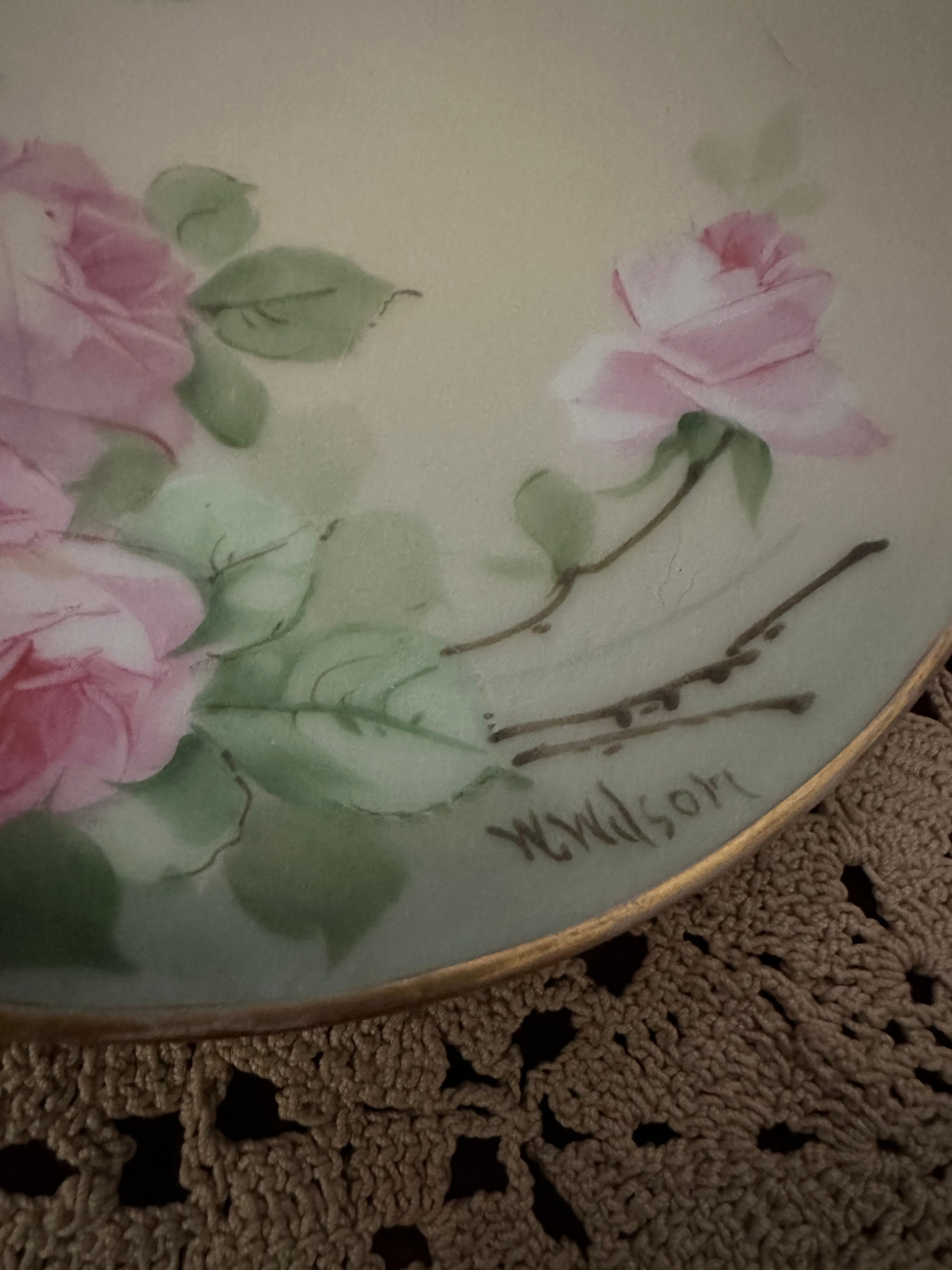 Antique Walter Wilson Hand Painted Porcelain Dish Pink Roses Cottage ...