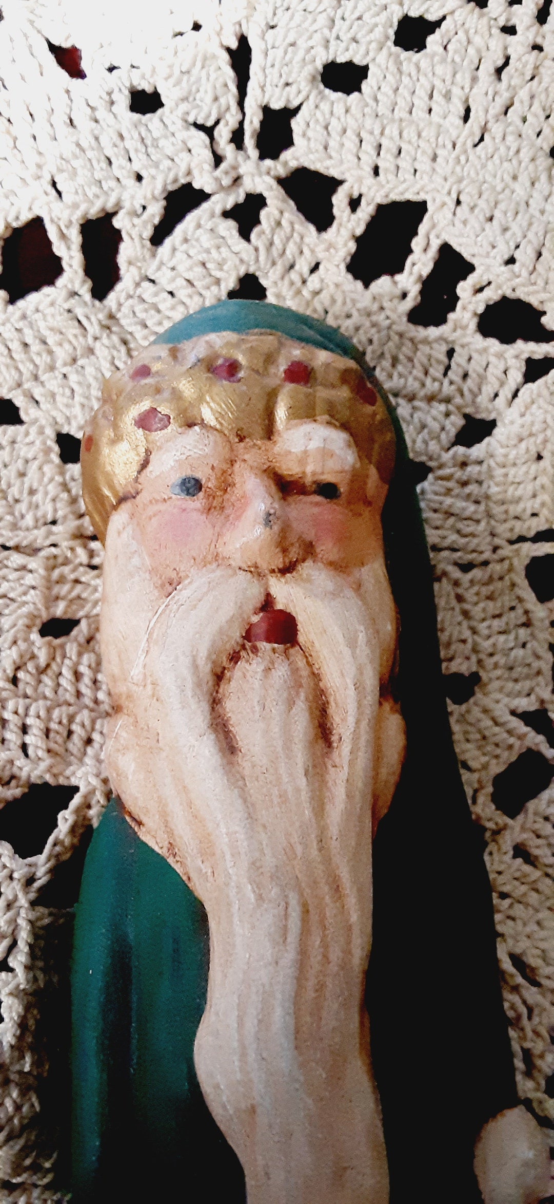 Vintage Santa Bisque Porcelain Hand Painted Rustic Green Gold Stars ...