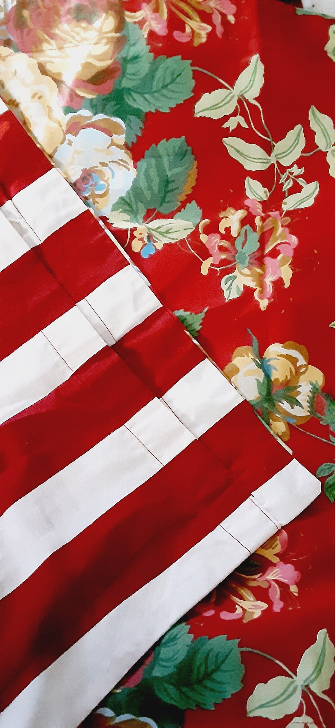 Carleton Varney Shames Bedding Red White Strips Bold Floral Cotton RARE ...