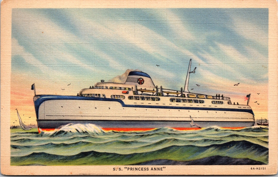 SS Princess Anne Ship Operated Across Chesapeake Bay Linen Postcard L2 ...