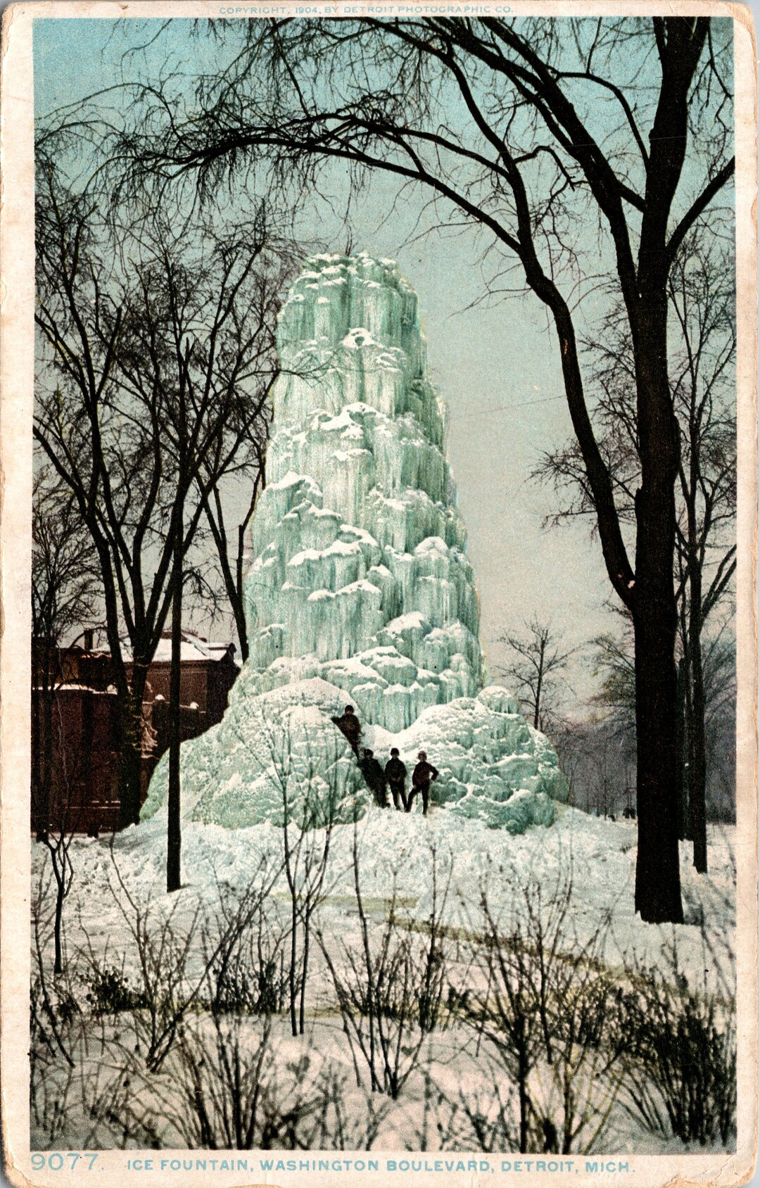 1909 Detroit Michigan MI Washington Boulevard Ice Fountain Vintage ...