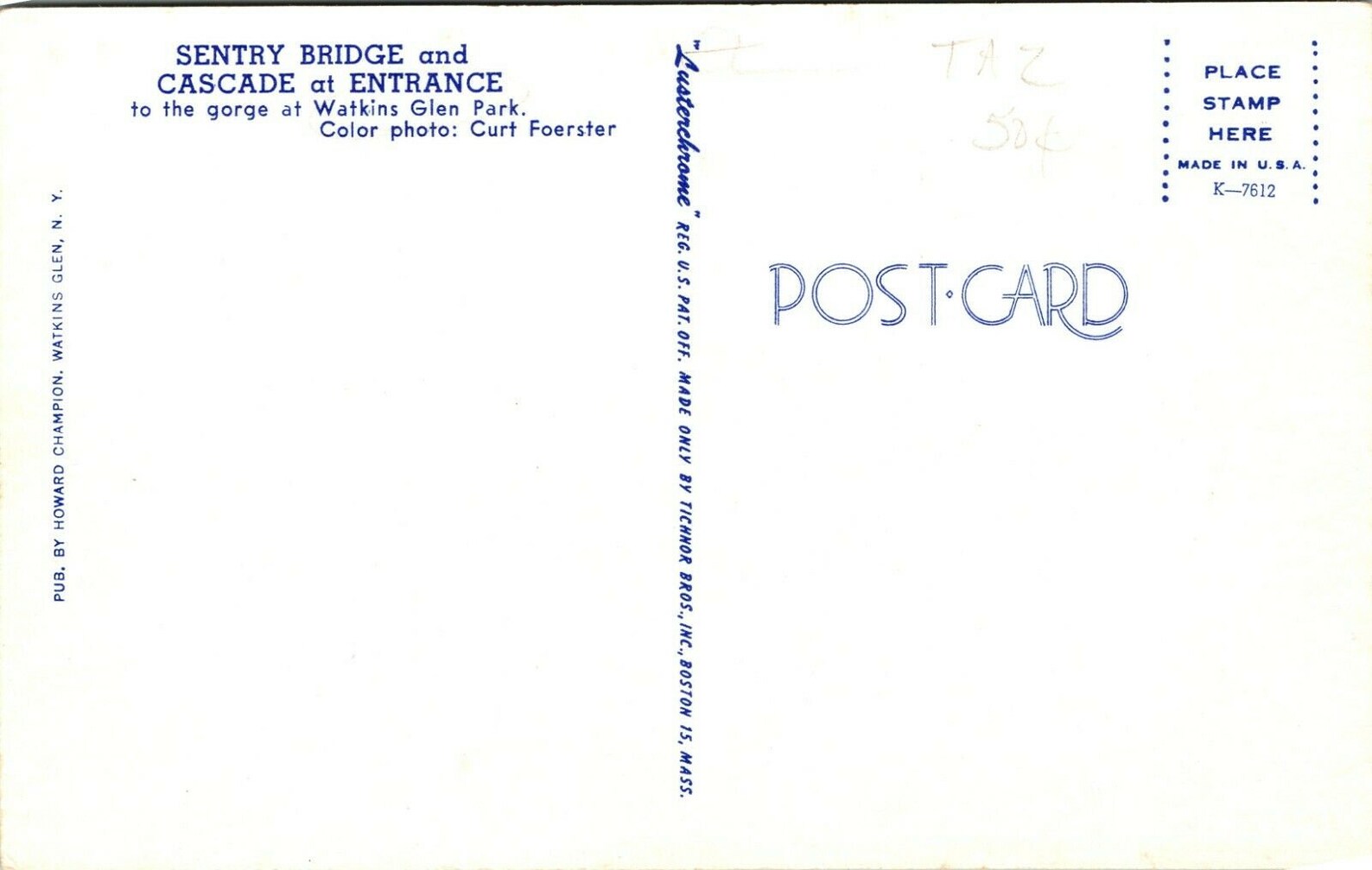 Watkins Glen New York Sentry Bridge & Cascade at Entrance to - Etsy