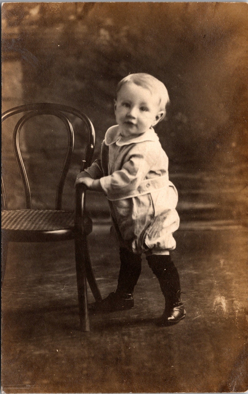 RPPC Very Cute Little Boy Holding Onto Chair 1900-10 Era Real Photo ...