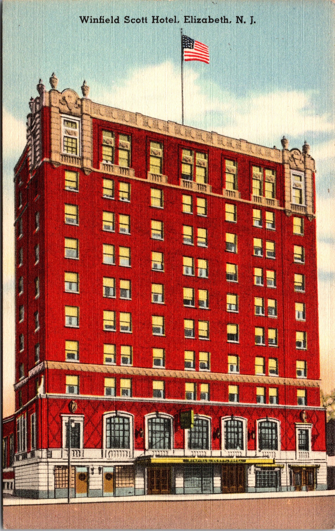 Elizabeth New Jersey NJ Winfield Scott Hotel Linen Vintage Postcard - Etsy