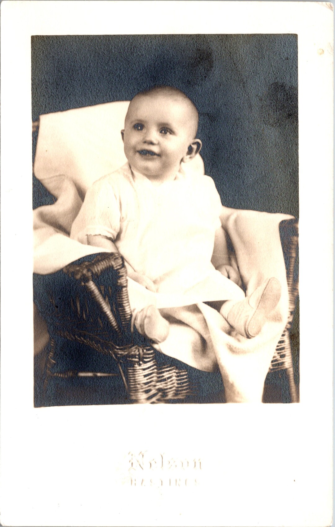 RPPC Portrait of Cute Toddler in Wicker Chair Nelson Hastings 1924-49 ...