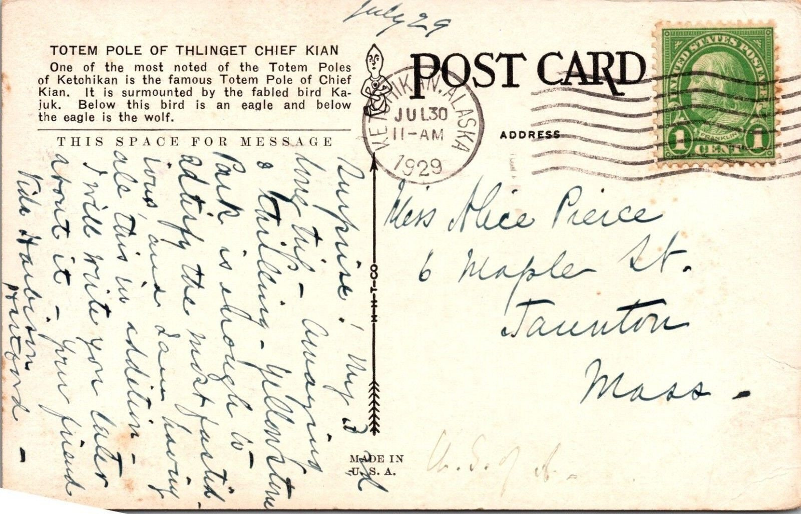 Ketchikan Alaska AK Totem Pole of Thlinget Chief Kian Postcard - Etsy