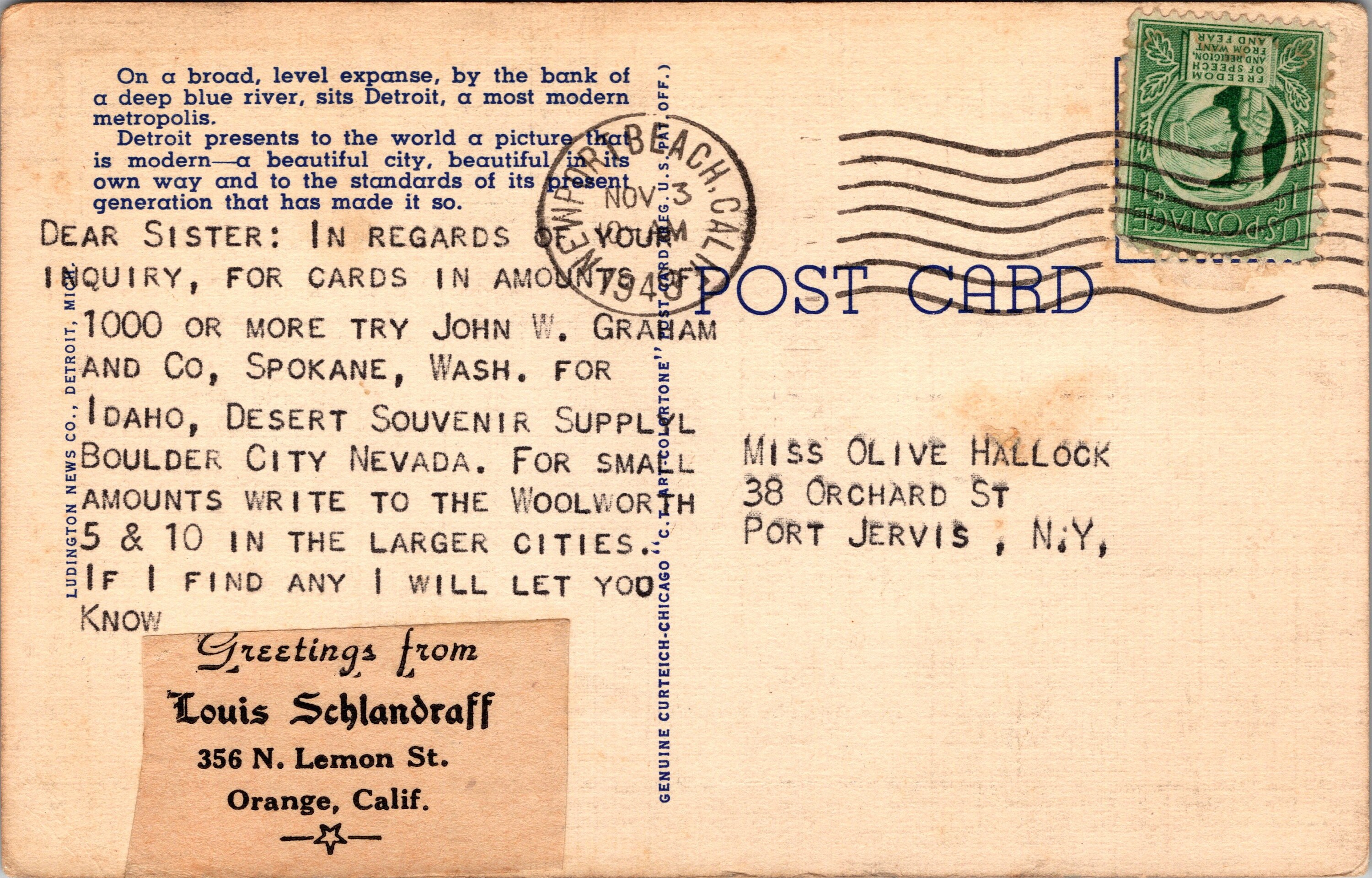 Detroit Michigan MI City Skyline Night View Linen Postcard - Etsy