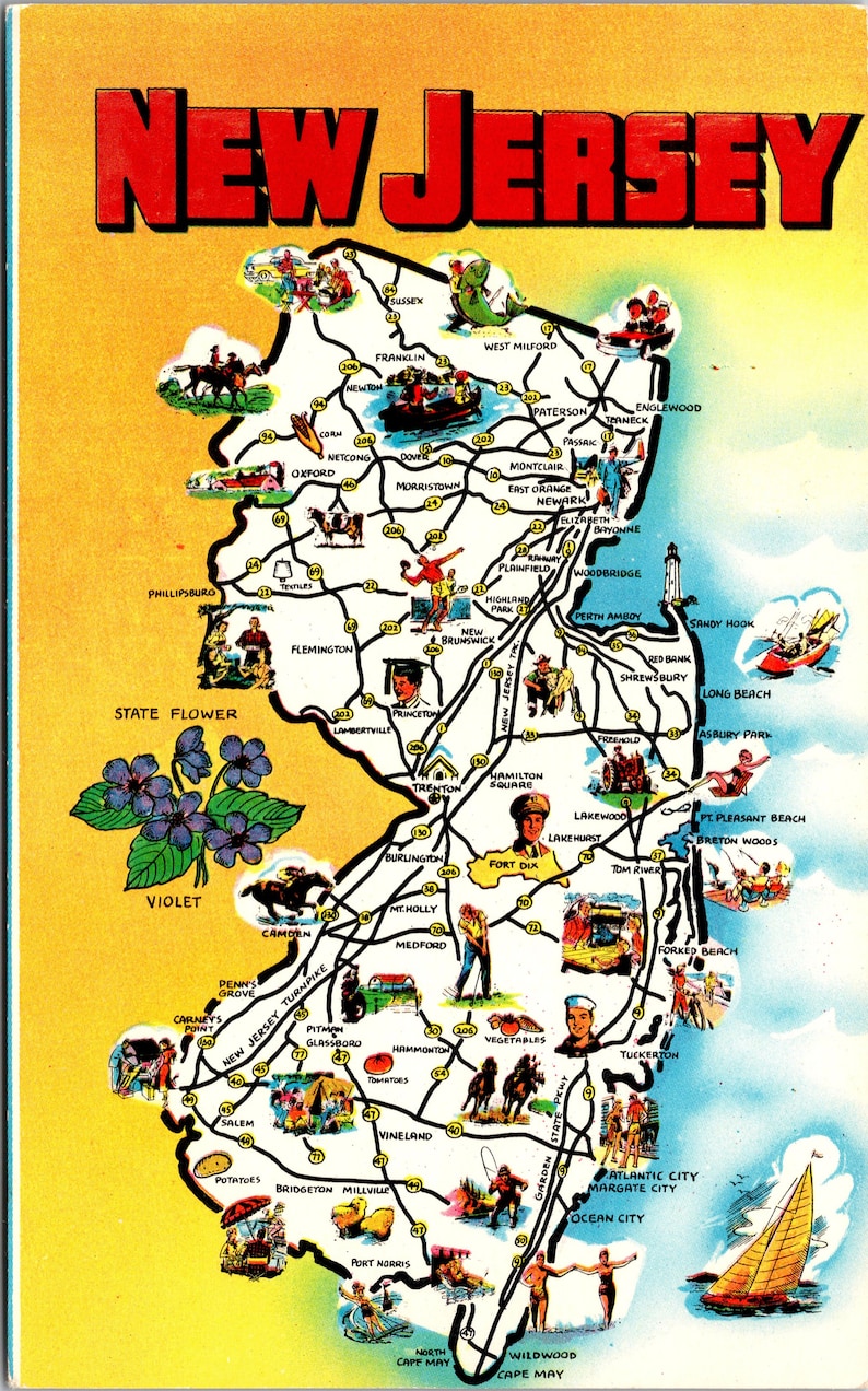New Jersey NJ State Map Postcard - Etsy