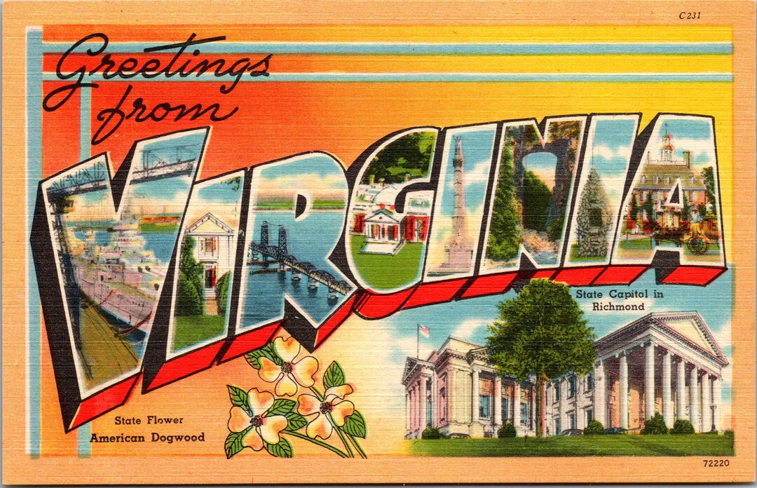 Greetings Virginia VA Large Letter Linen Vintage Postcard L1 - Etsy