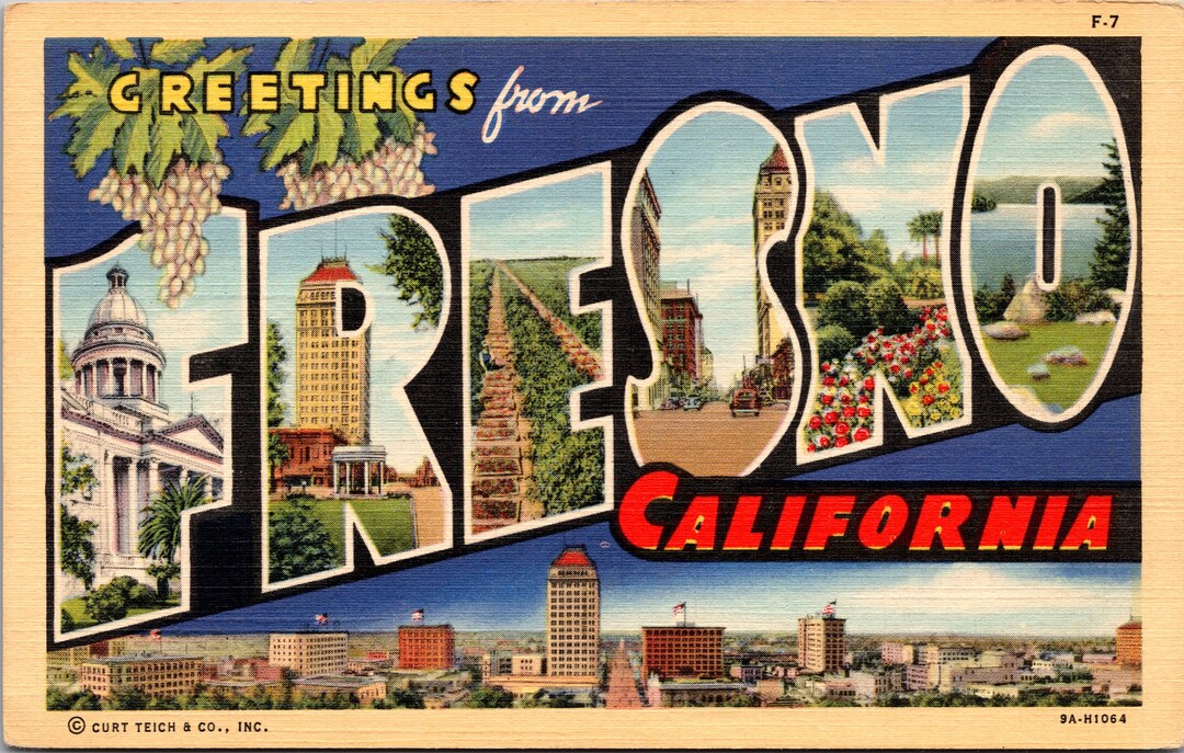 Fresno California CA Large Letter Greetings Linen Vintage Postcard - Etsy