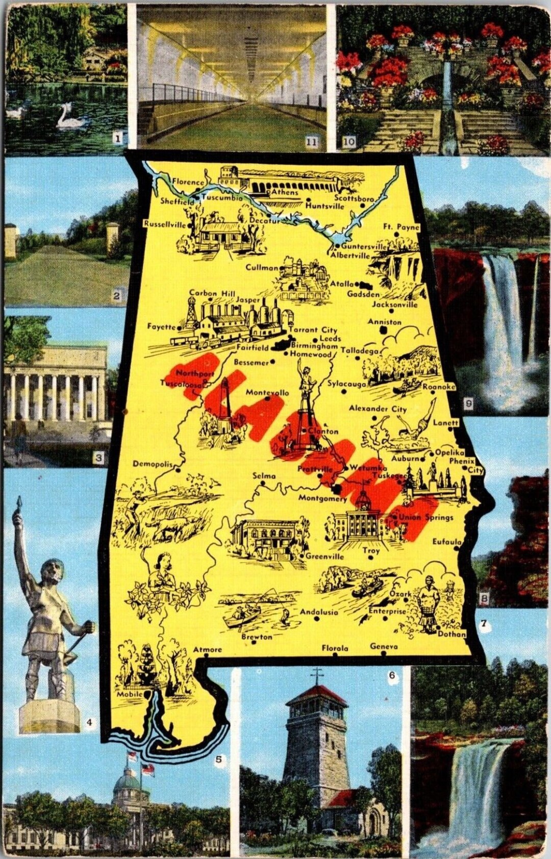 Alabama AL State Map Multiview Postcard - Etsy