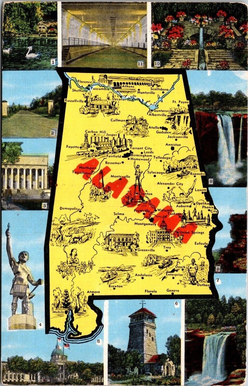 Alabama AL State Map Multiview Postcard - Etsy