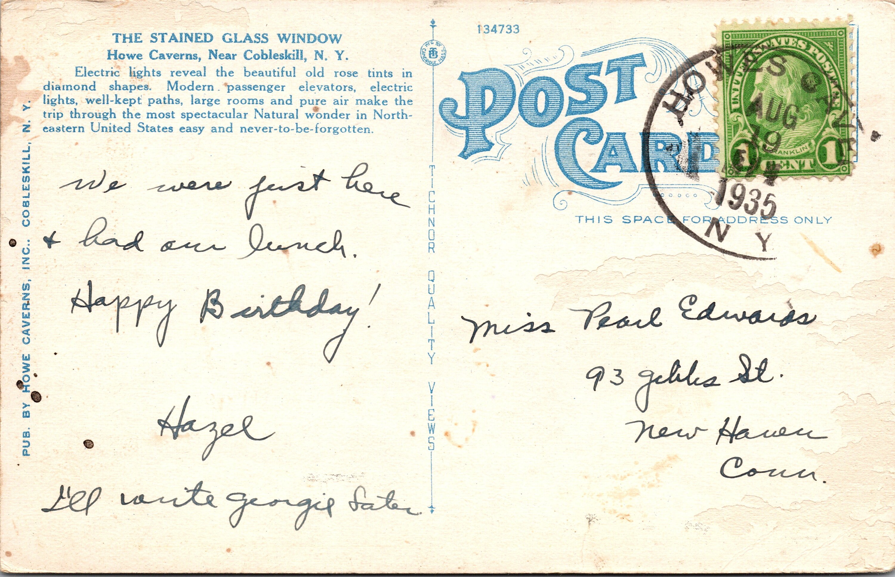 Howe Caverns New York NY Winding Way Stained Glass Window Vintage ...