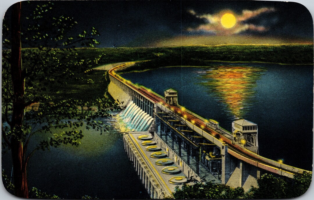 Missouri MO Bagnell Dam & Lake of the Ozarks Full Moon Night View ...