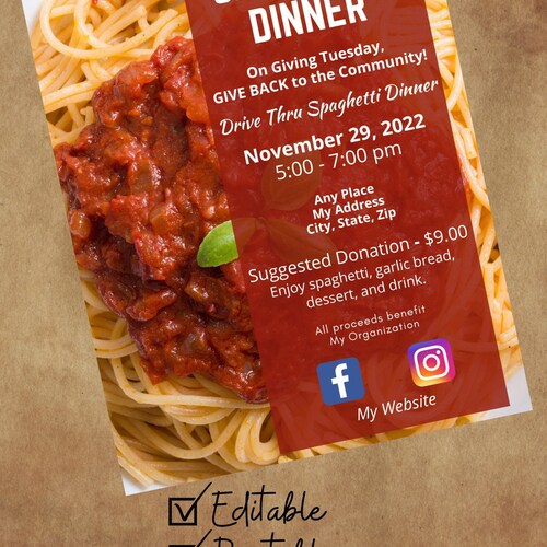EDITABLE Spaghetti Dinner Fundraiser Flyer can Be Used for - Etsy