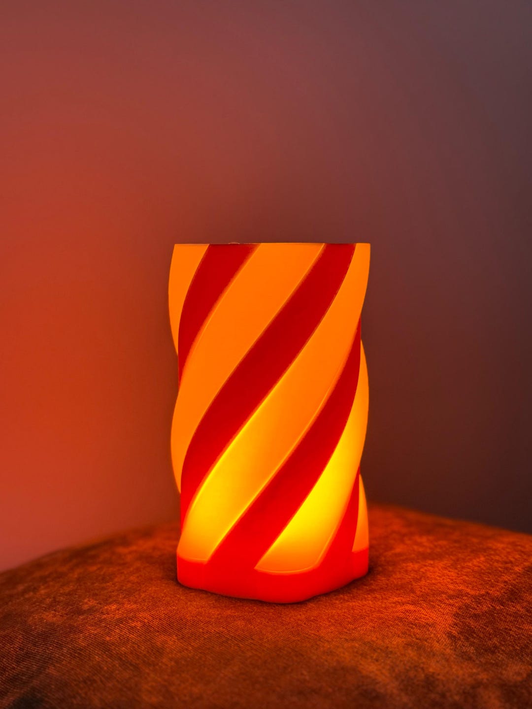 Spiral Table Lamp in Orange and White With USB LED Light, Sculptural ...