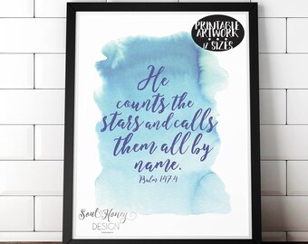 Buy Bible Verse Framed Print. He Counts the Stars and Calls Them All by ...