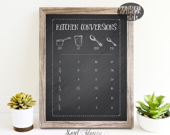 Kitchen Conversions Chart Farmhouse Printable Rustic | Etsy