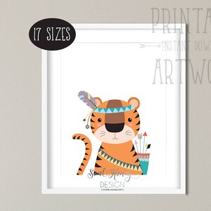 Tribal Tiger Animal Jungle Theme Nursery Wall Art Decor Printable ...