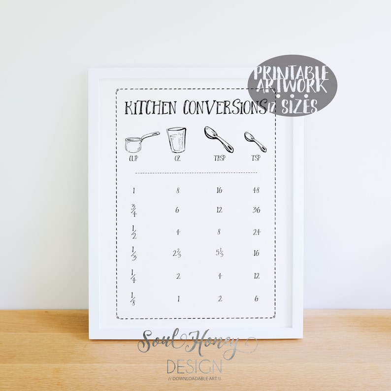 Kitchen Conversions Chart Farmhouse Printable Rustic - Etsy