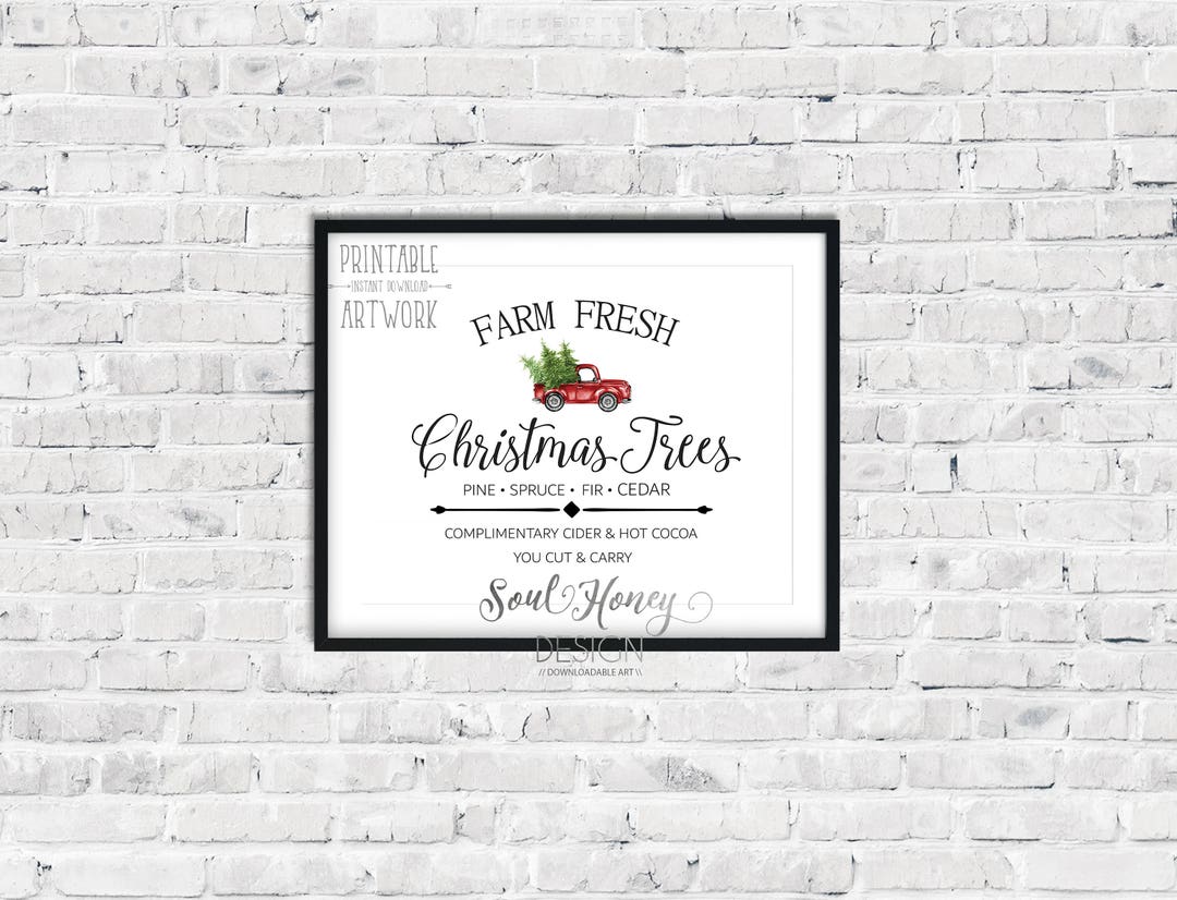 Farm Fresh Christmas Trees Print Watercolor Truck Christmas Tree Farm ...